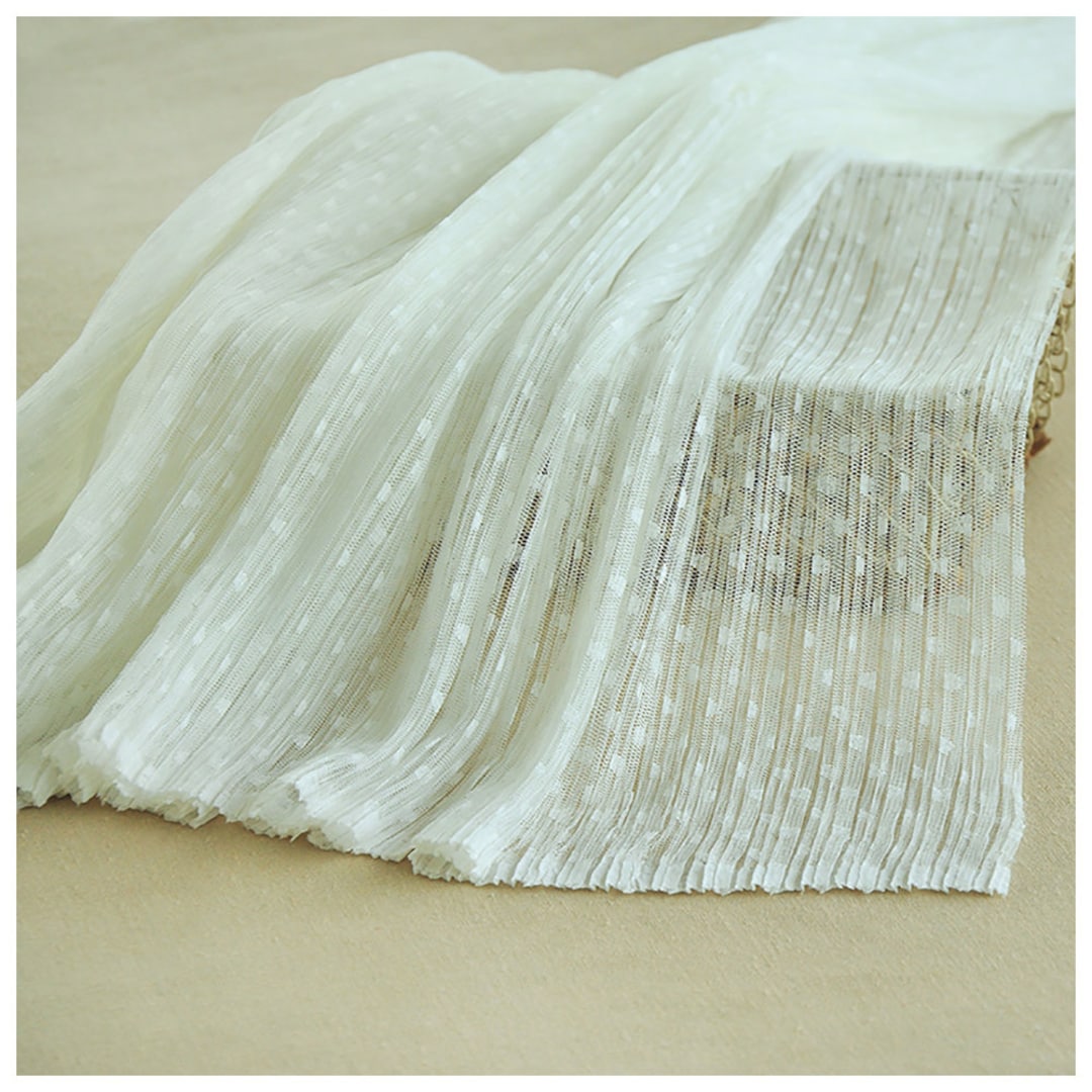 Fine Pleated Mesh Fabric Ivory Pink Ruffled Polka Dot Wrinkled Tulle ...