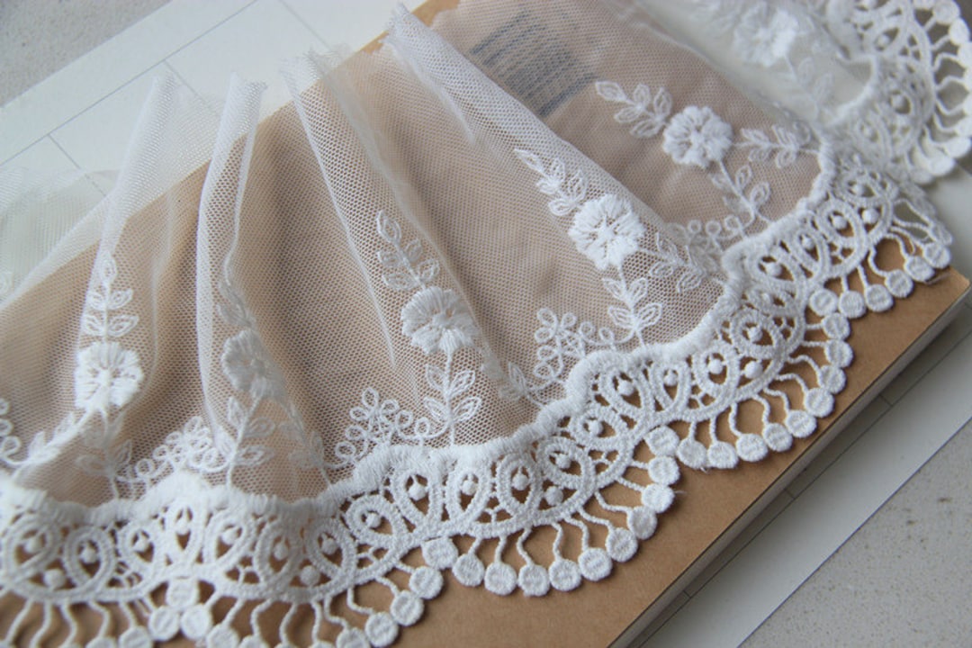 5 Yard 13cm 5.11" Wide Ivory Cotton Mesh Embroidery Tapes Lace Trim ...