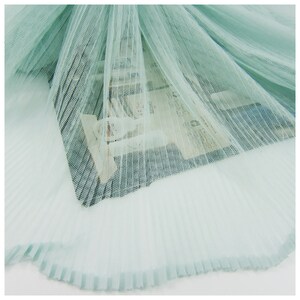 Blue Green Ruffle Pleated Mesh Fabric Crinkle Accordion Pleated Tulle ...