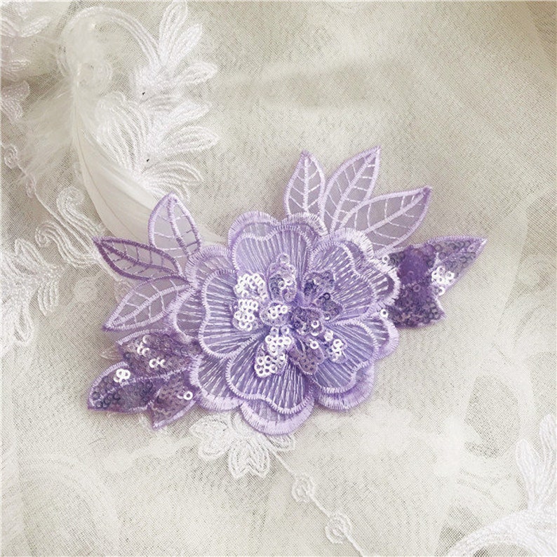 Appliques 5pcs Blue Ivory Purple Flower Floral Organza - Etsy