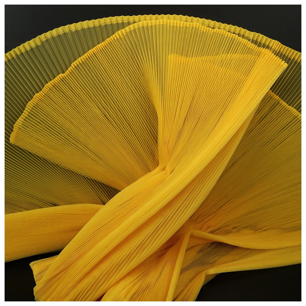 Apricot Yellow Organ Pleated Hard Mesh Fabric Plisse Fabric Accordion ...
