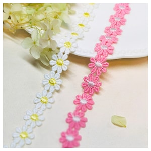 Little Daisy Flower Lace Trim 13 Meter White Yellow Floral Embroidered ...