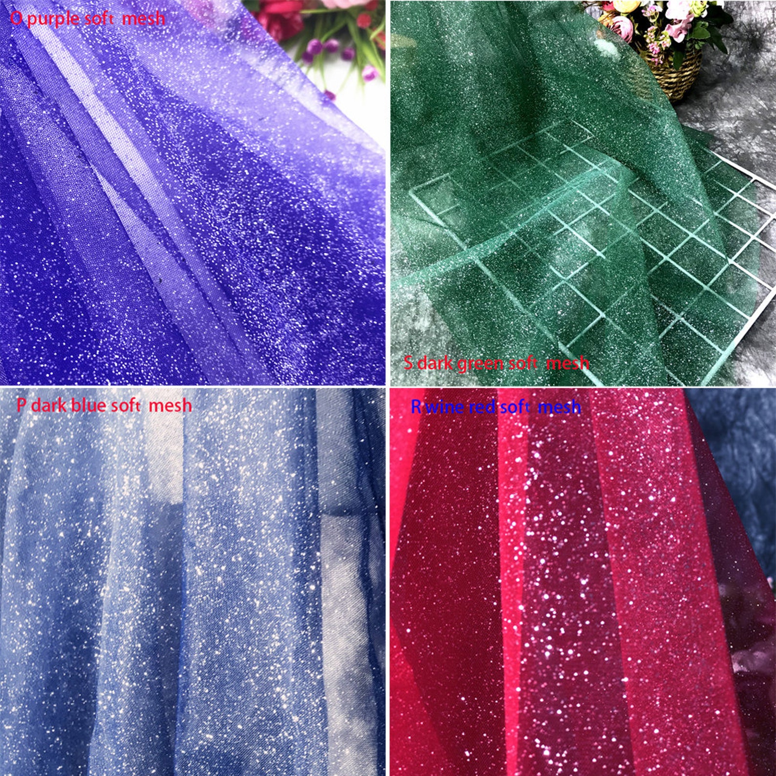 Mesh Tulle Sequined Fabric 2 Meters Glitter Powder Sparkling Light Blue ...