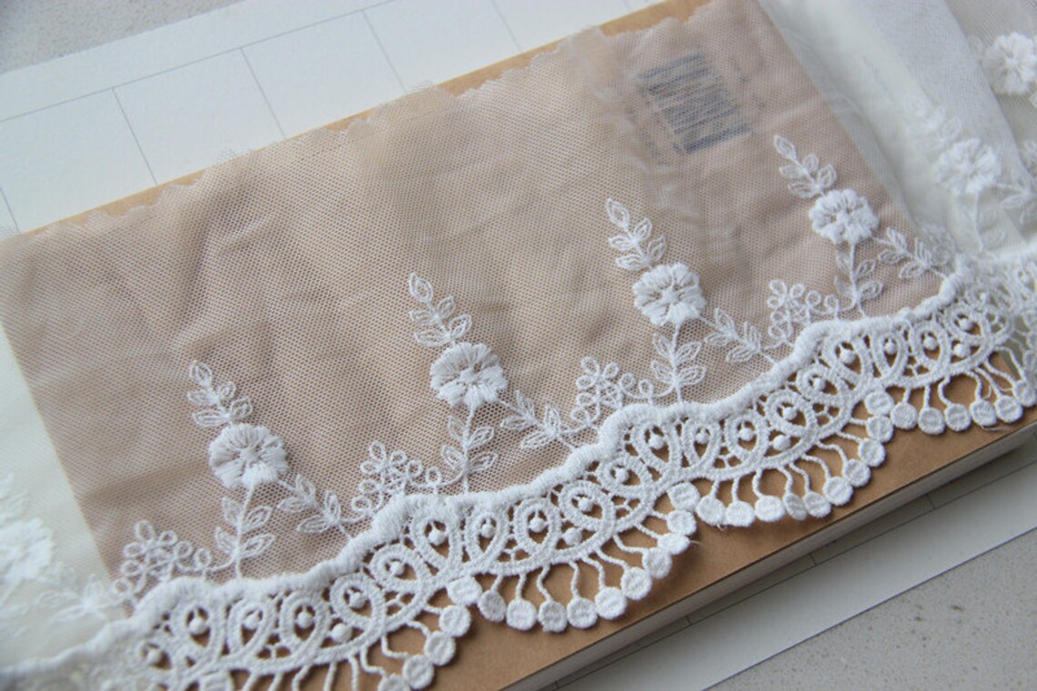 5 Yard 13cm 5.11" Wide Ivory Cotton Mesh Embroidery Tapes Lace Trim ...