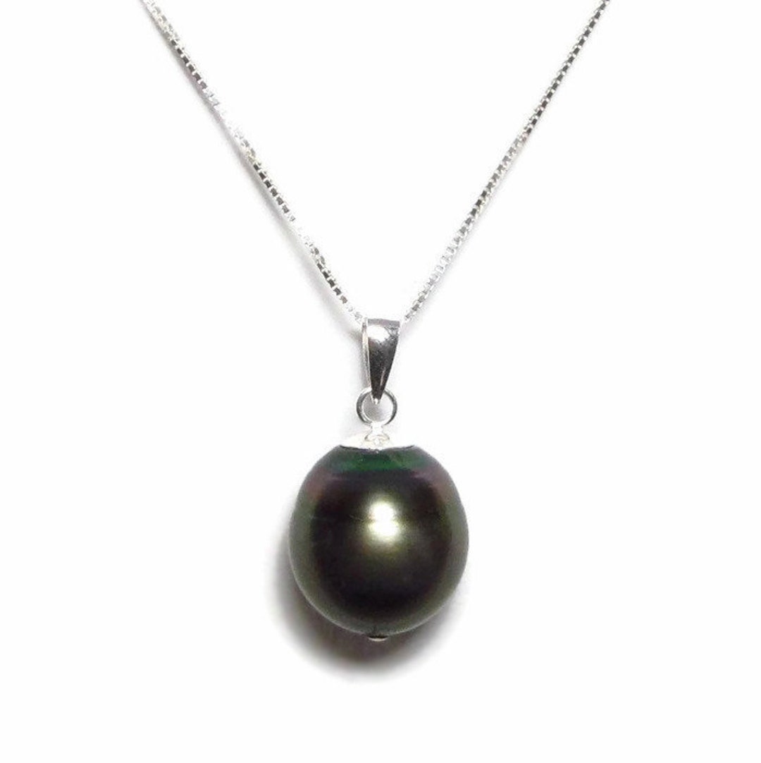 Gorgeous Tahitian Black Pearl Simple Bail Pendant in 925 Sterling ...