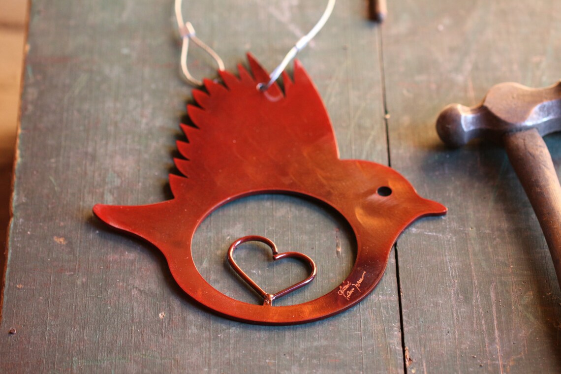 Hand Forged Wrought Iron Bird With Heart Cutout | Etsy
