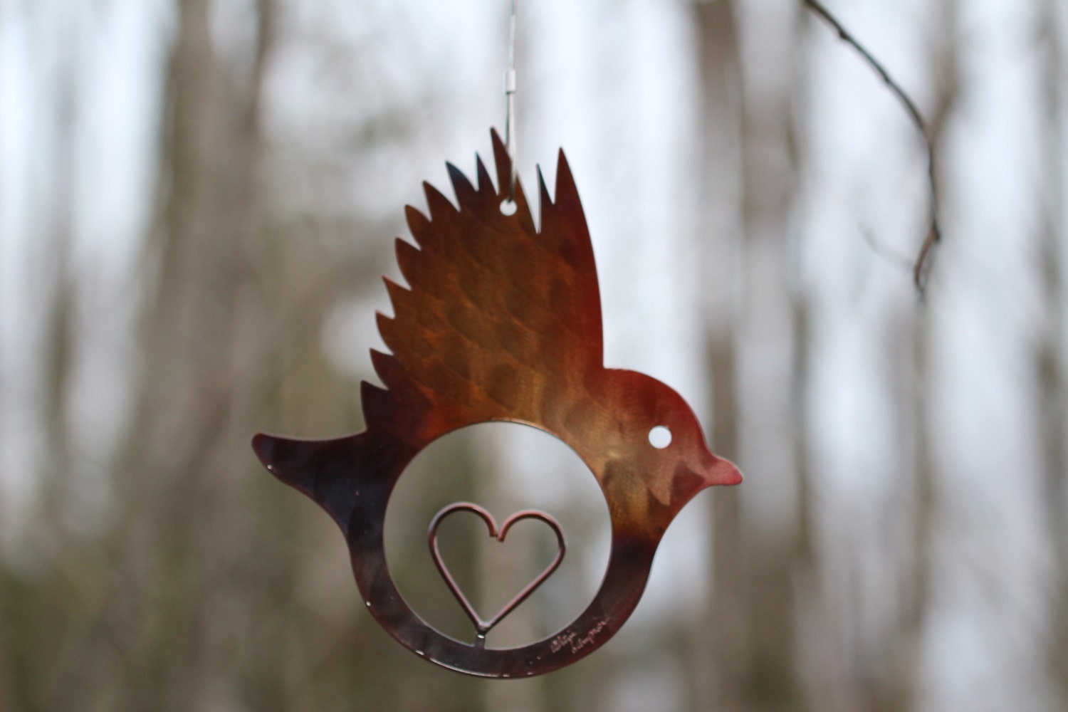 Hand Forged Wrought Iron Bird With Heart Cutout | Etsy