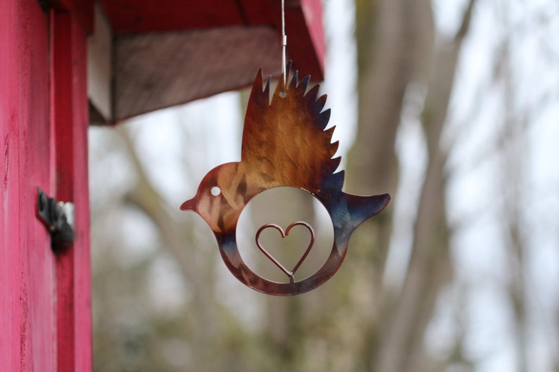 Hand Forged Wrought Iron Bird With Heart Cutout - Etsy