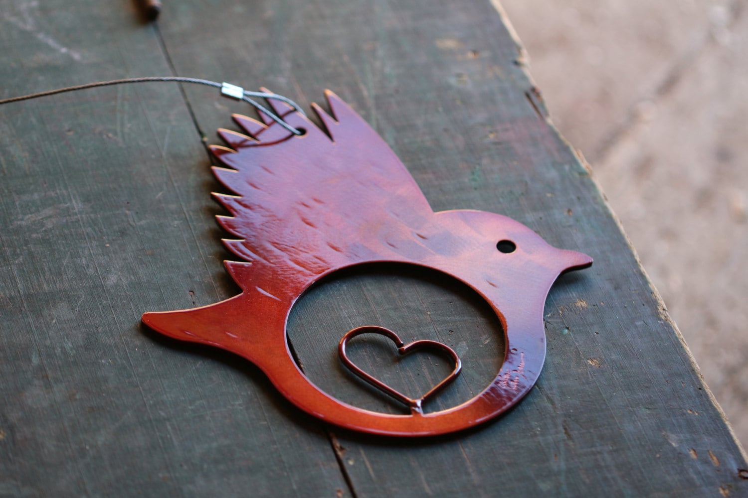 Hand Forged Wrought Iron Bird With Heart Cutout | Etsy