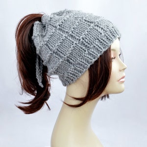 Gray Ponytail Hat Scarf, Ponytail Beanie, Transformer Hat, Hat With ...