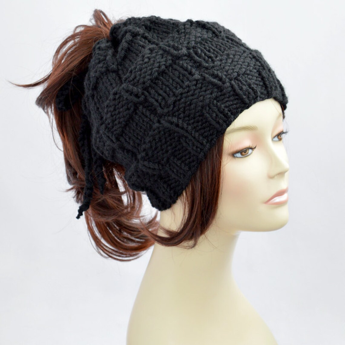 Black Ponytail Hat Scarf Ponytail Beanie Transformer Hat | Etsy