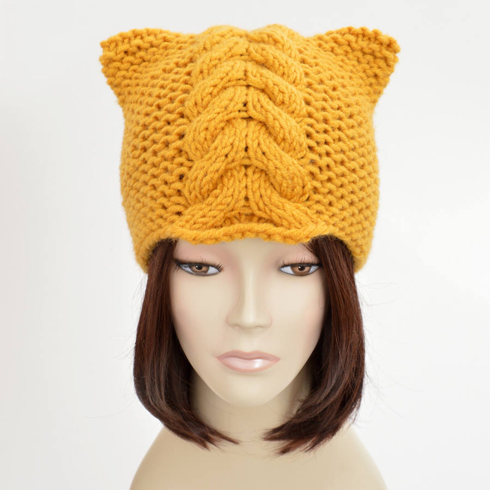 Cable Knit Hat Pattern // Cable Cat Hat Cable Hat Pattern Cat Ears Cat ...
