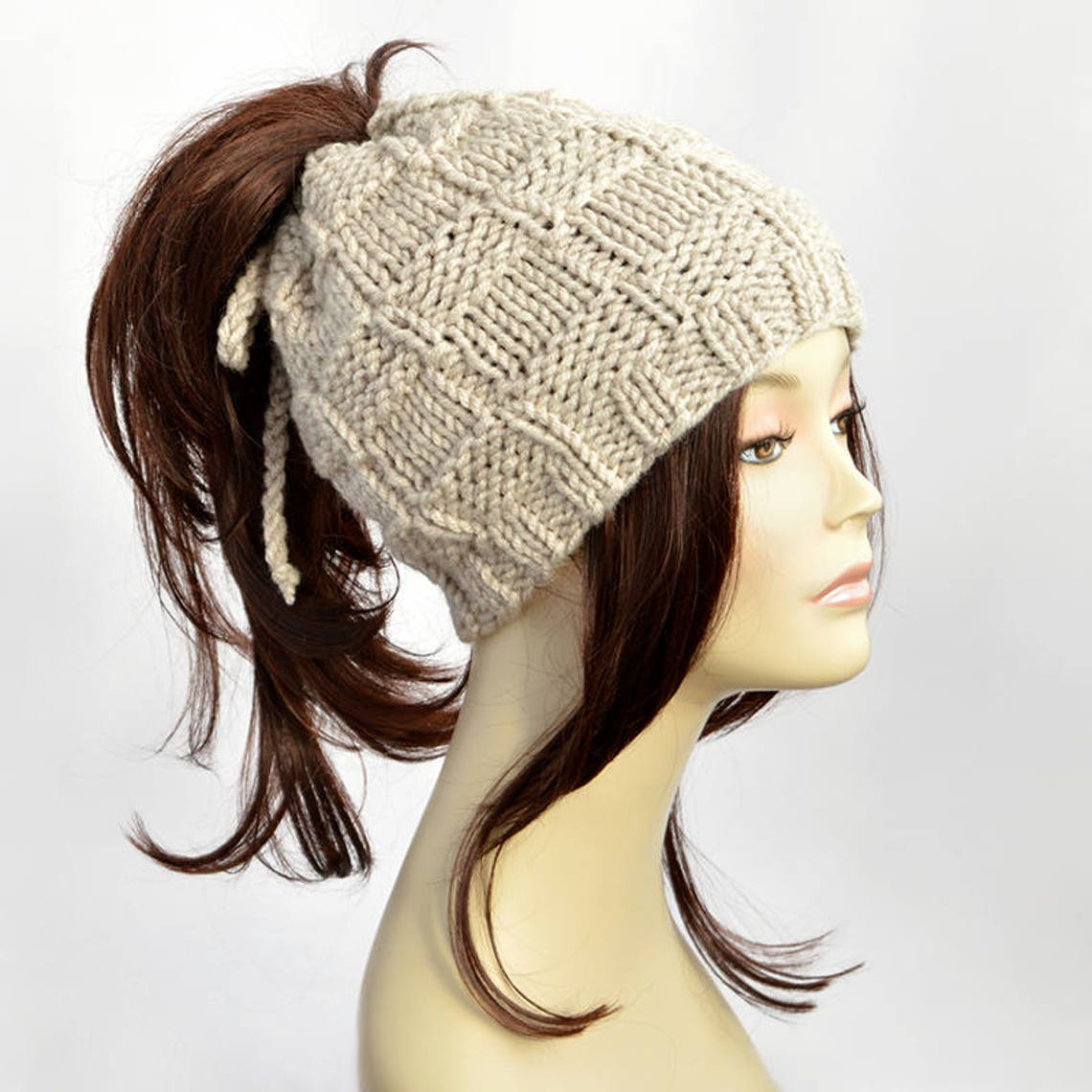 Hat Knitting Pattern // Ponytail Hat Pattern, Ponytail Beanie, Womens ...