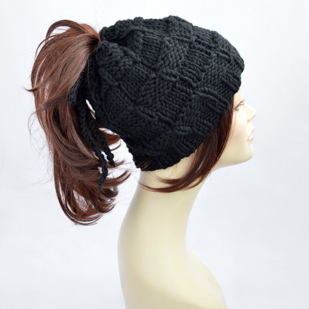 Black Ponytail Hat Scarf, Ponytail Beanie, Transformer Hat, Hat With ...