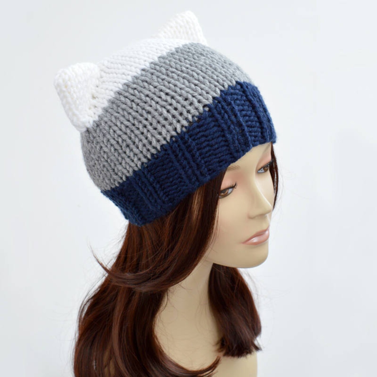 Cat Hat Knitting Pattern // Strip Hat Womens Knit Hat Pattern | Etsy