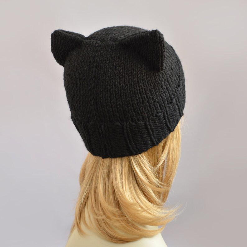 Black Cat Hat Knit Cat Ear Hat or Cat Beanie Womens Cat Hat - Etsy