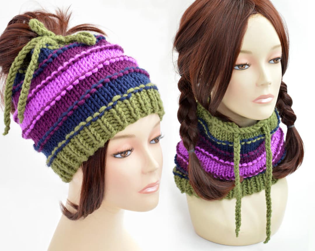 Hat Knitting Pattern // Ponytail Hat Pattern, Ponytail Beanie, Womens ...