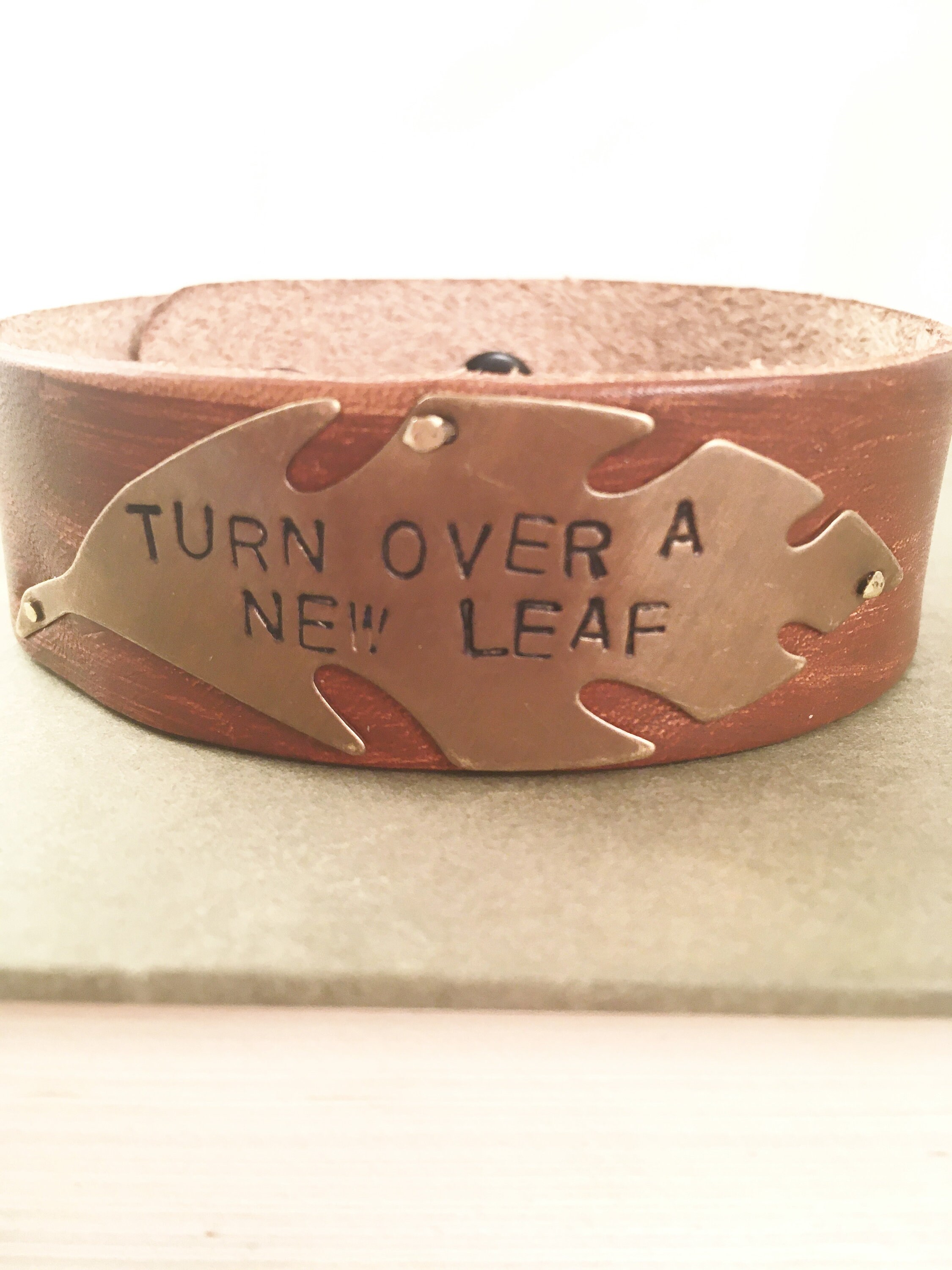 Leather Cuff With Natural Brass Stamped Affirmation Turn - Etsy