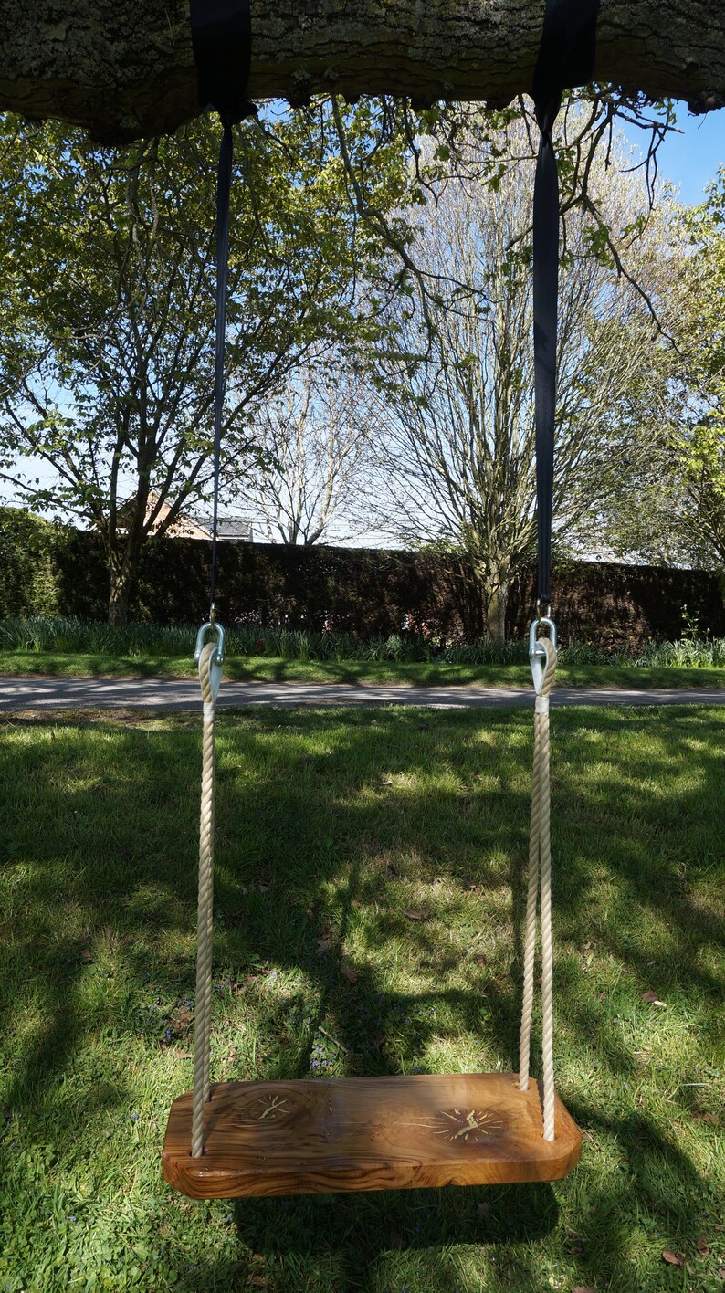 Sawn Edged Solid Oak Tree Swing. Contemporary Adult Size. Wood Tree ...