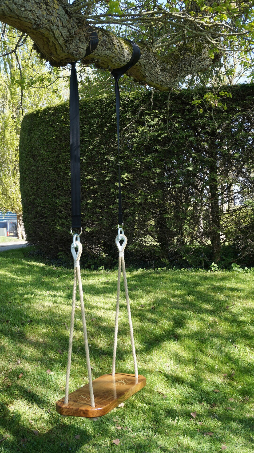 Sawn Edged Solid Oak Tree Swing. Contemporary Adult Size. Wood Tree ...