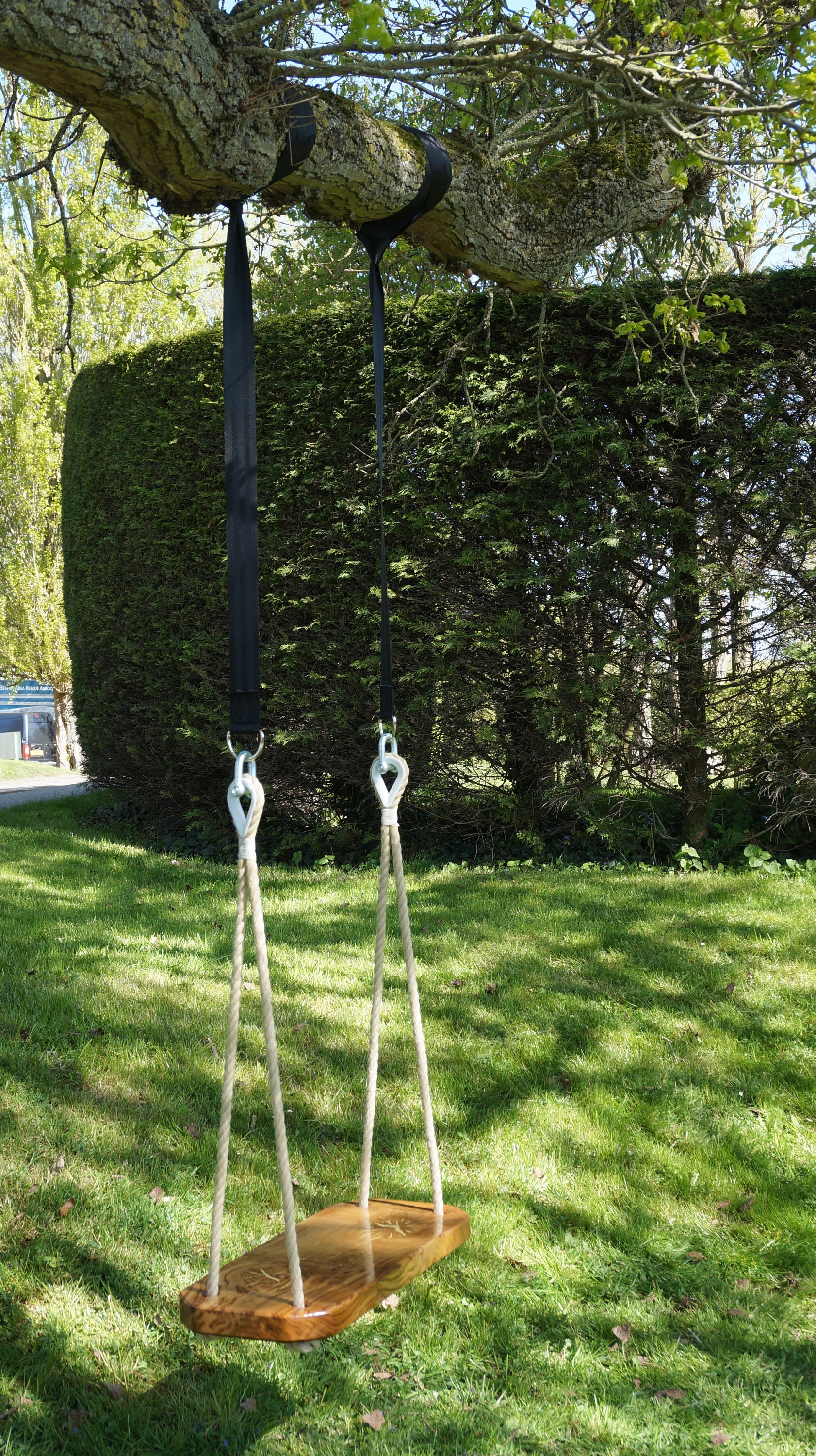 Sawn Edged Solid Oak Tree Swing. Contemporary Adult Size. Wood Tree ...