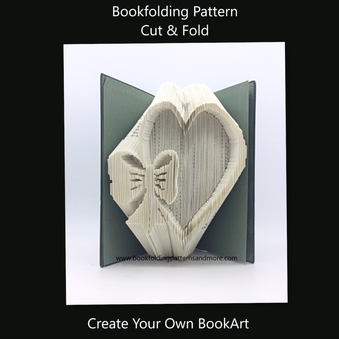 Book Folding Pattern Cut Fold Heart With Bow Etsy