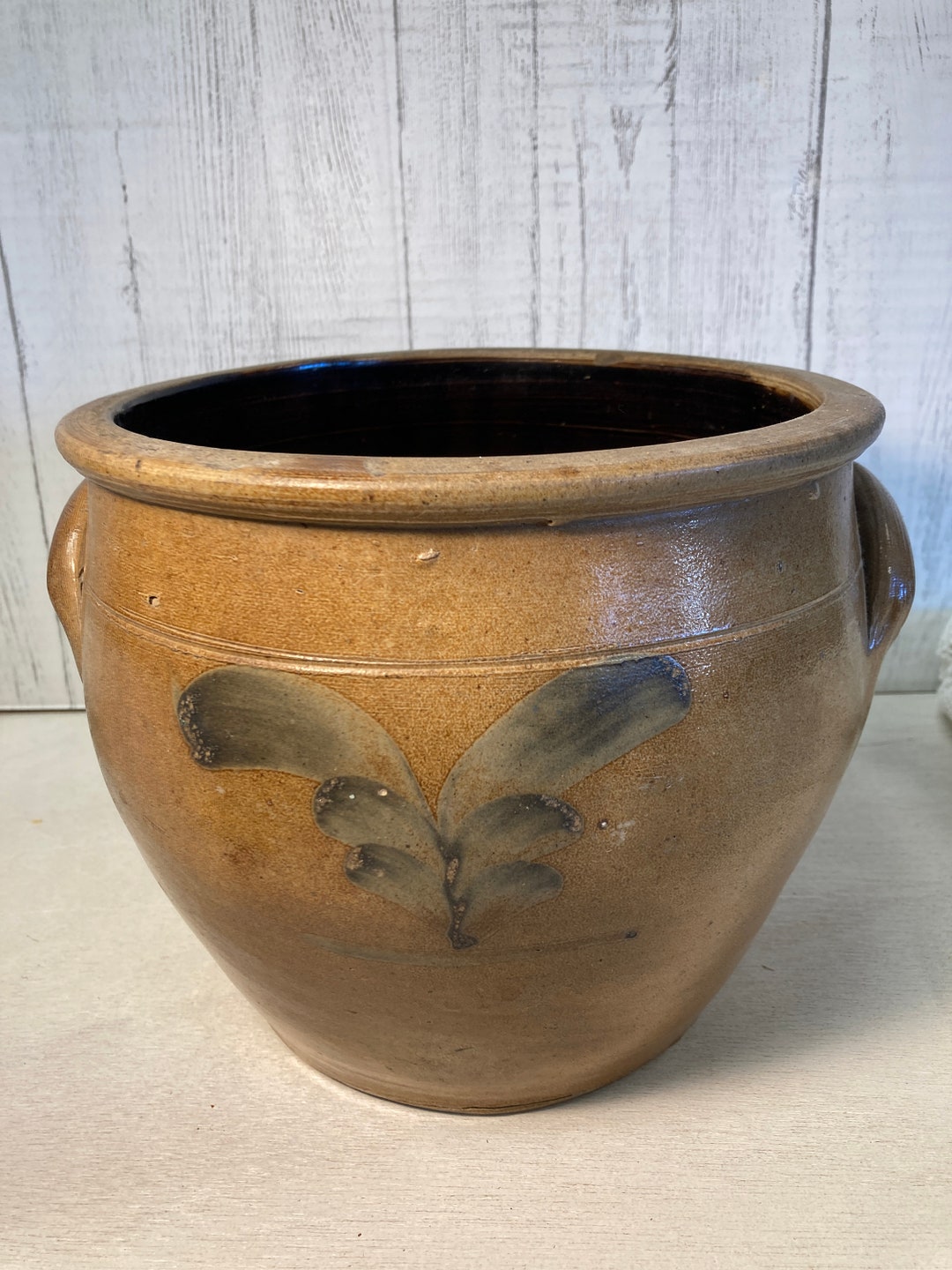 Stoneware Cream Pot With Blue Motif - Etsy