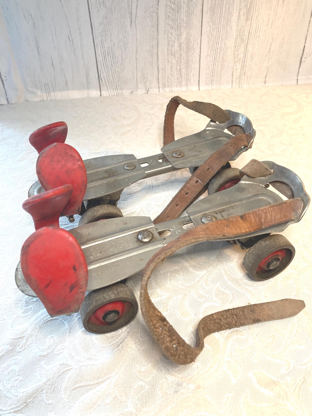 Vintage Metal Adjustable Sidewalk Roller Skates With Red Wheels ...