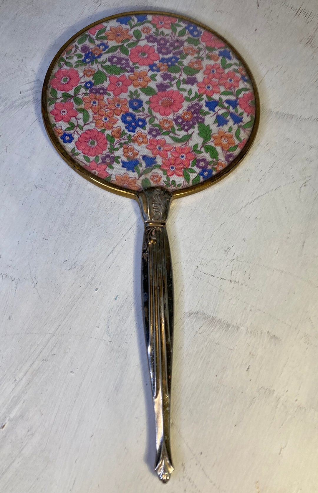 Brass/silver Tone Art Deco Pink Blue Hand Mirror - Etsy