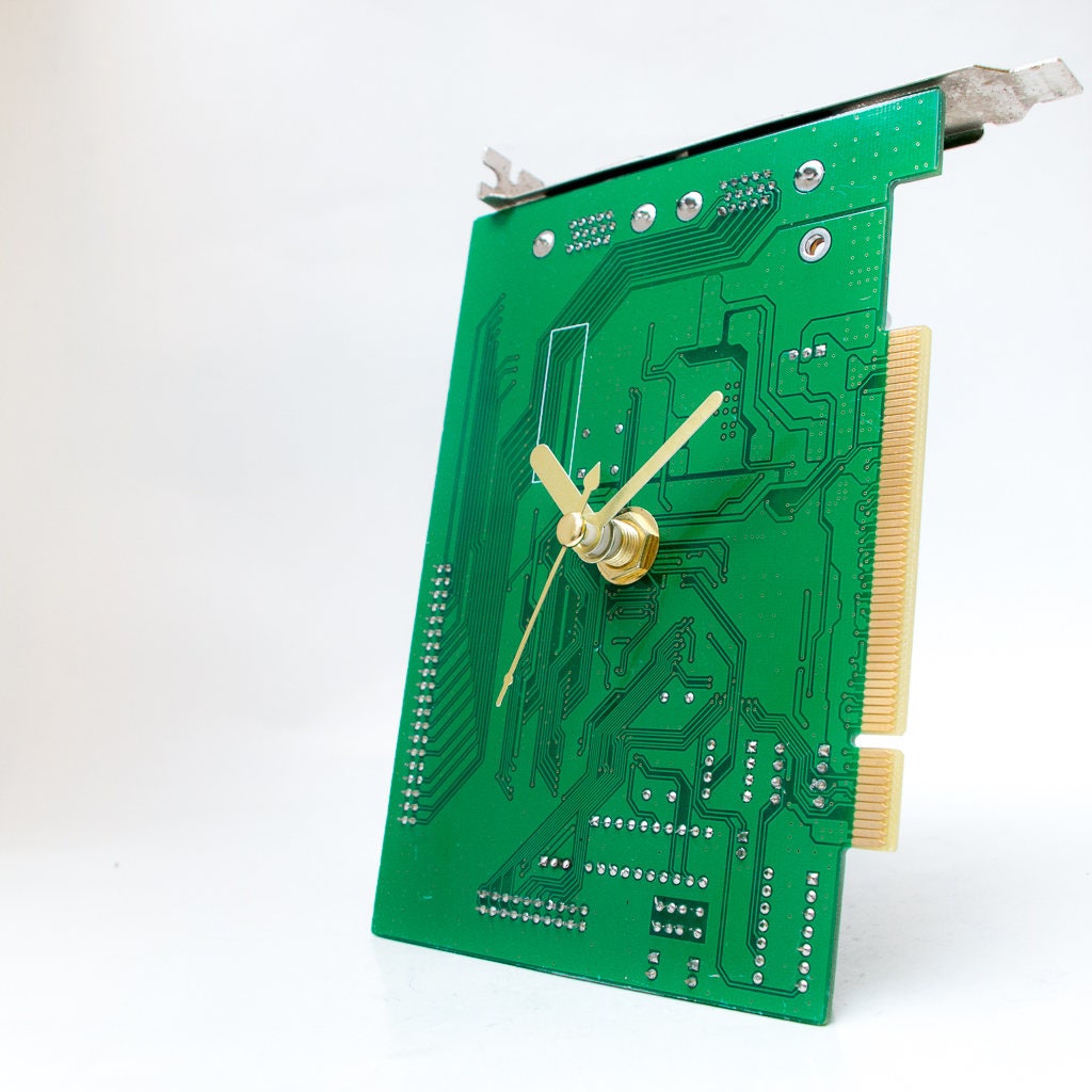 Green Circuit Board Clock Small Desk Clock Recycled Computer | Etsy