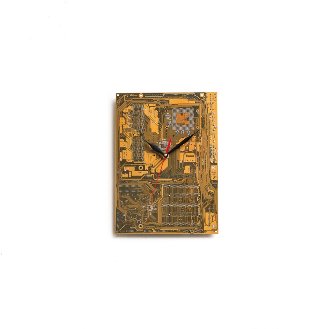 Circuit Board Clock, Dark Yellow Large Wall Clock, Unique Wall Clock ...