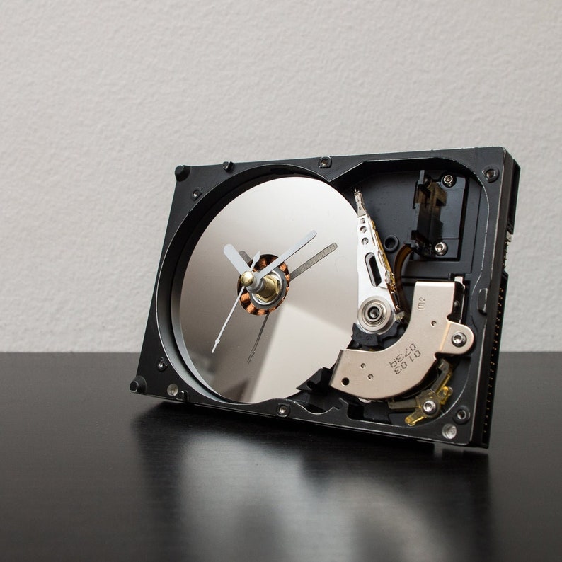 Black Hard Drive Clock Small Desk Clock Black Clock Modern | Etsy