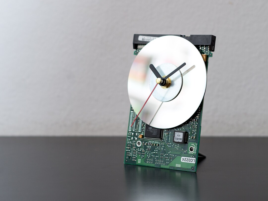 Green Desk Clock, Circuit Board Clock, Recycled Computer Parts Clock ...