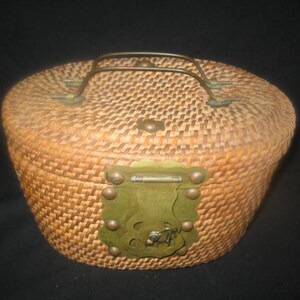 Vintage Straw Bucket Handbag With Metal Attachments/straw Handbags ...
