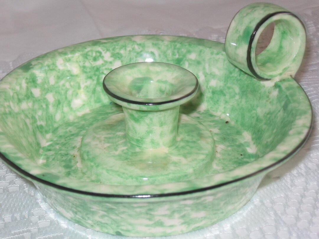 Vintage Stangl Small Green Candle Holder With Loop Handle/glass/pottery ...