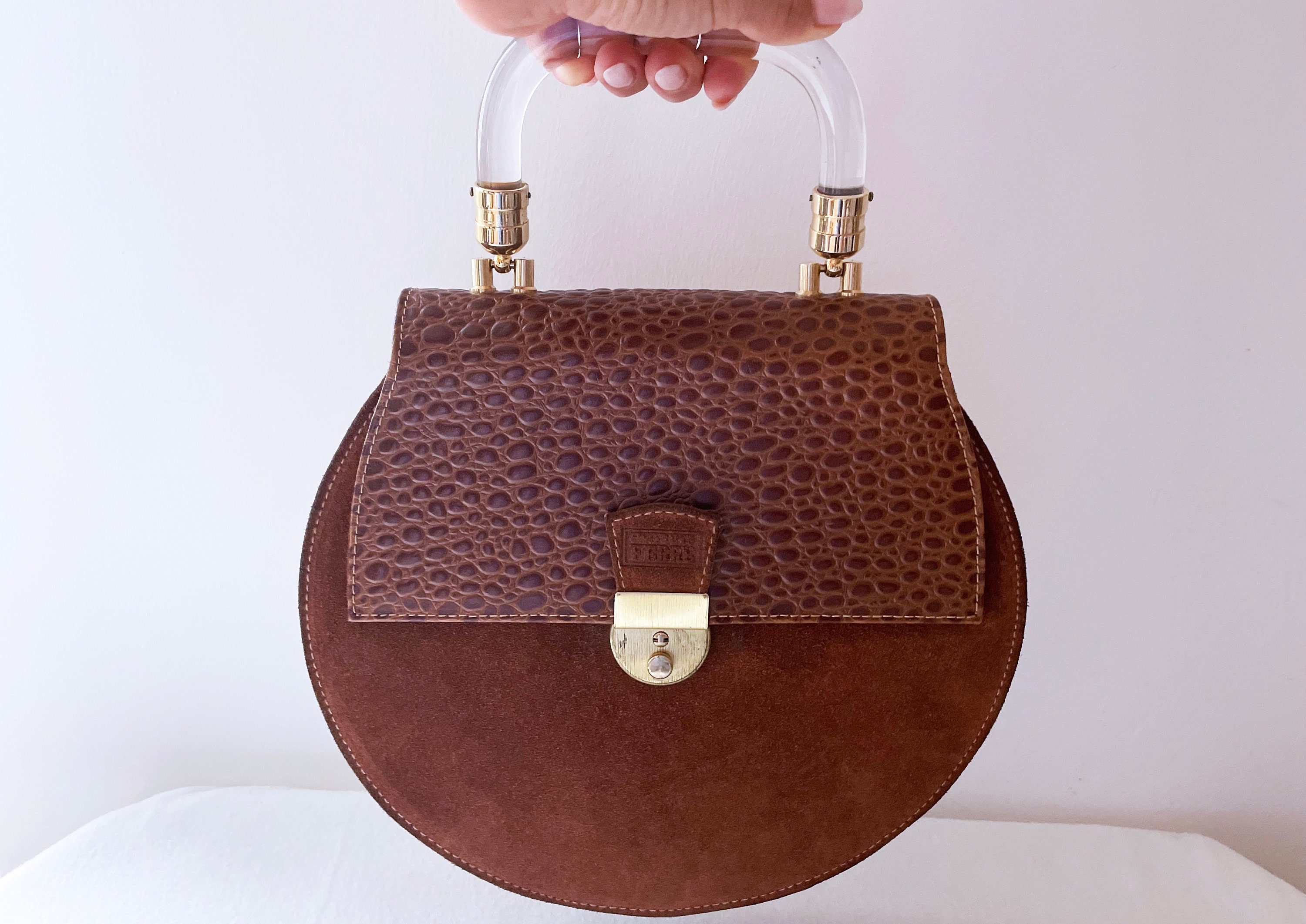 1960's Genuine Gianfranco Ferre Leather and Suede Handbag With Lucite ...
