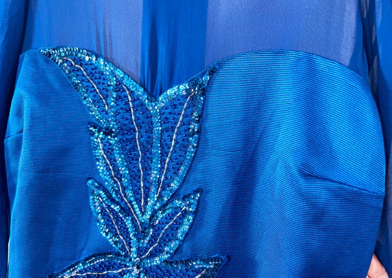 1970's Italian Cobalt Blue Silk Sheer Sequined Evenin… - Gem