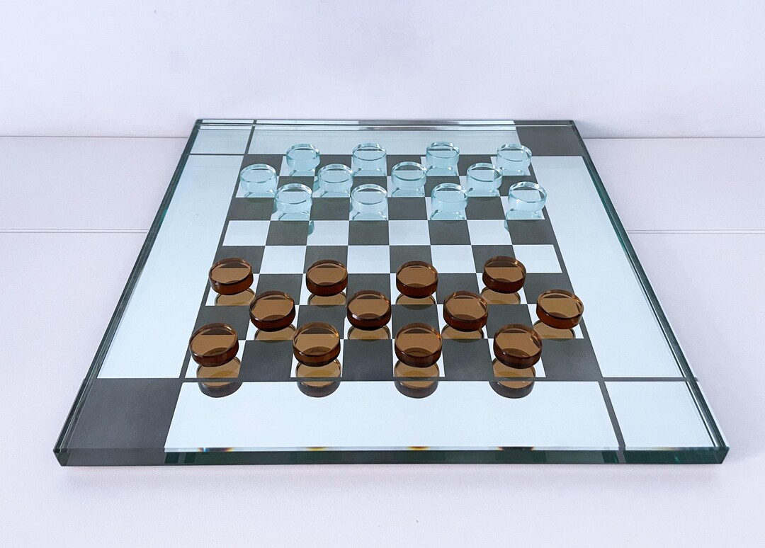Mid Century Italian Mirrored Crystal Glass Chessboard and Glass ...