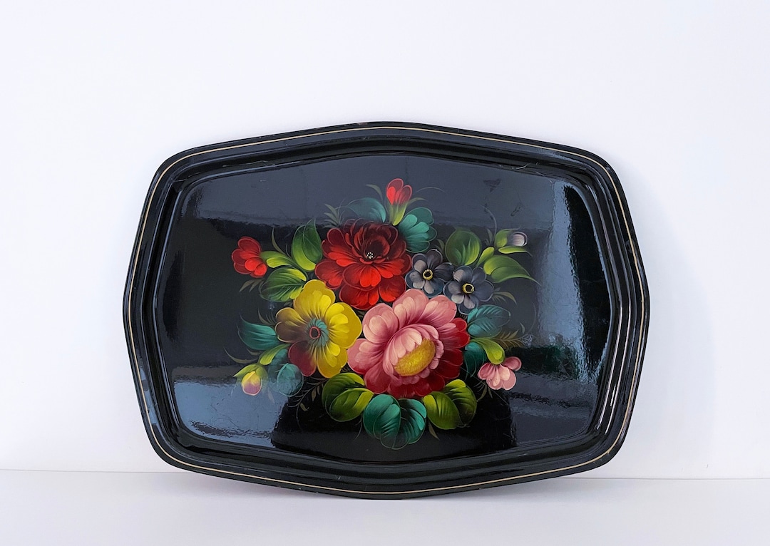 Large 1970's USSR Tin Metal Zhostovo Folk Art Serving Tray - Etsy Australia