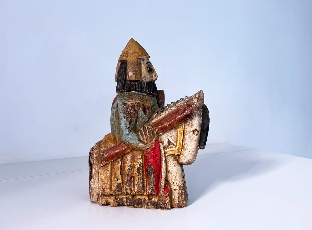 19th Century Medieval Style Crusader Knight Horseback Carved Wood ...