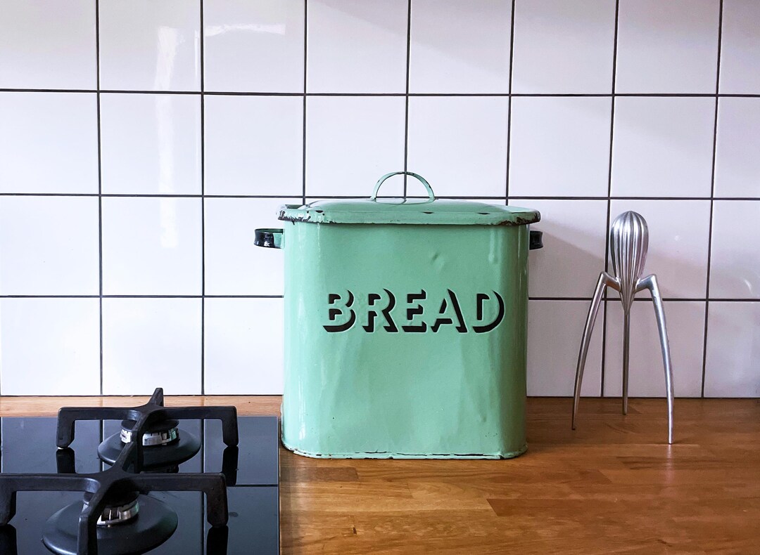 1920's Large Mint Green Enamel Tin Bread Bin With Handles - Etsy