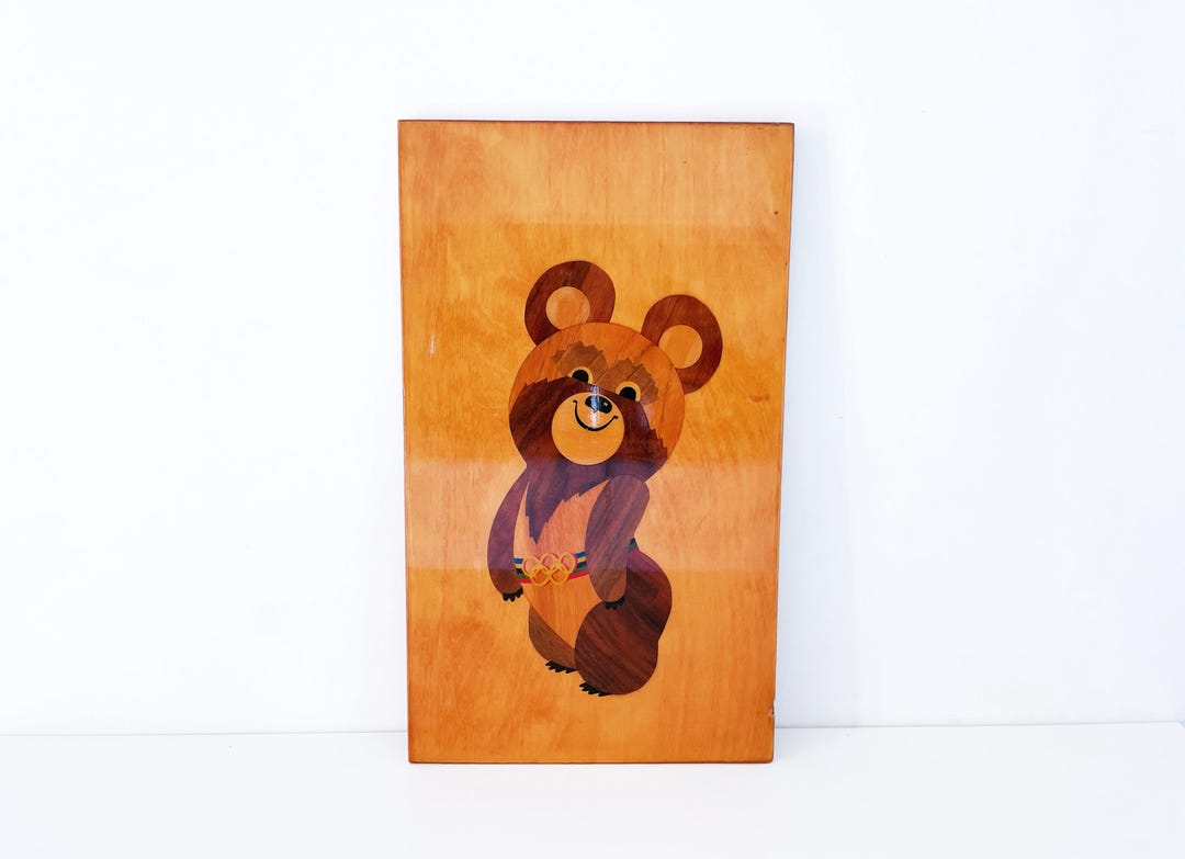 Moscow 1980 Olympic Games Misha Bear Mascot Wood Inlay Wall Plaque - Etsy