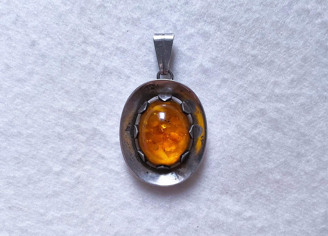1950's Scandinavian Sterling Silver 835 and Amber Pendant - Etsy