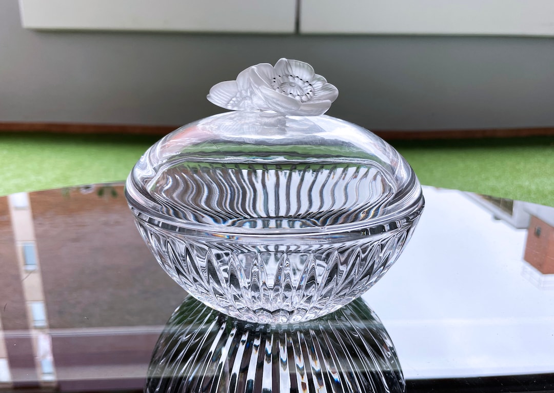 1950's Italian Crystal Candy Pot With "two Anemones" Lalique Lid - Etsy