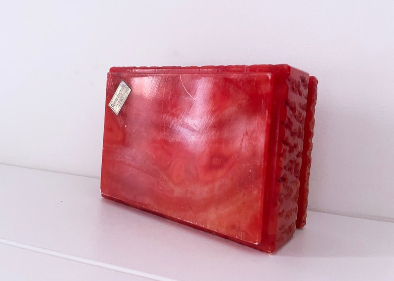 1960's Genuine Italian Coral Red Alabaster Trinket / Jewellery Box - Etsy
