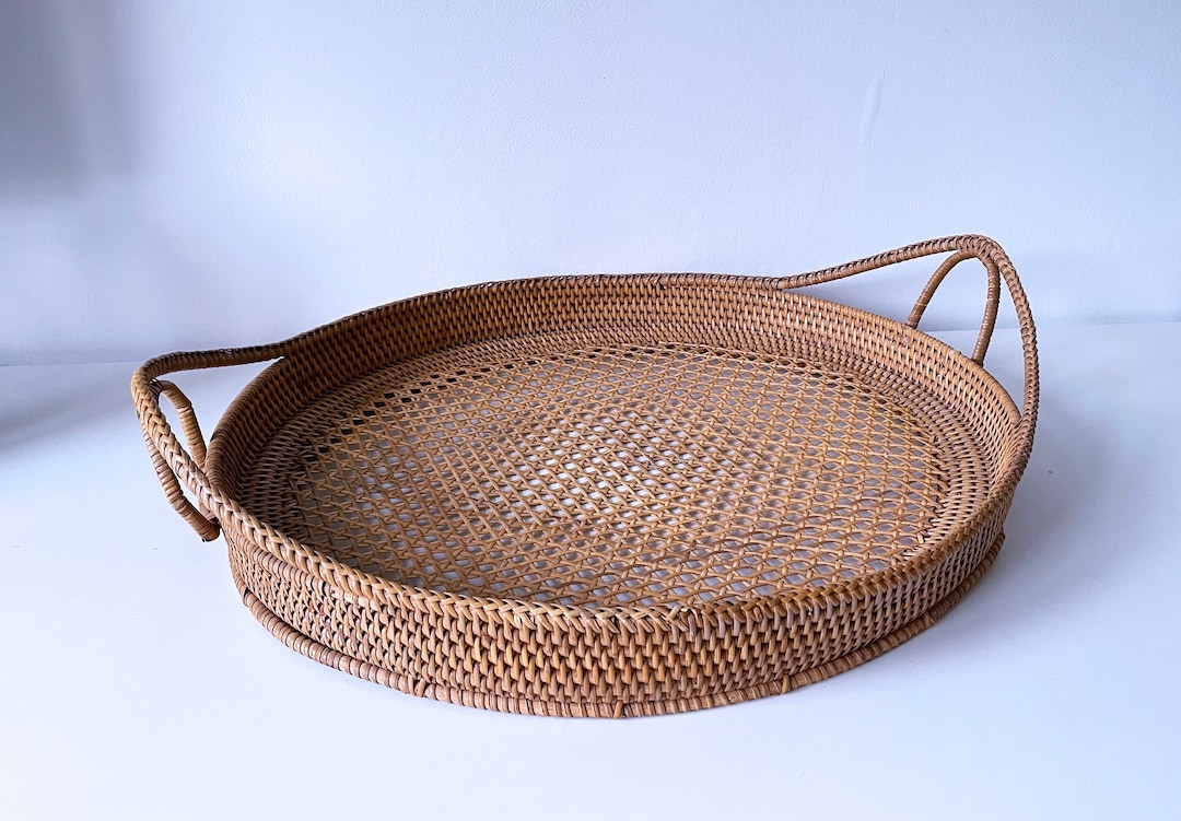 1950's Mid Century Large Rattan Wicker Tray in the Style of Christian ...