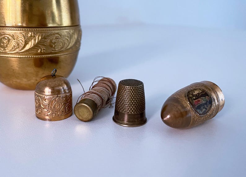 A 19th Century Gold Plate Cased Sewing Kit With Needle Case/spool ...