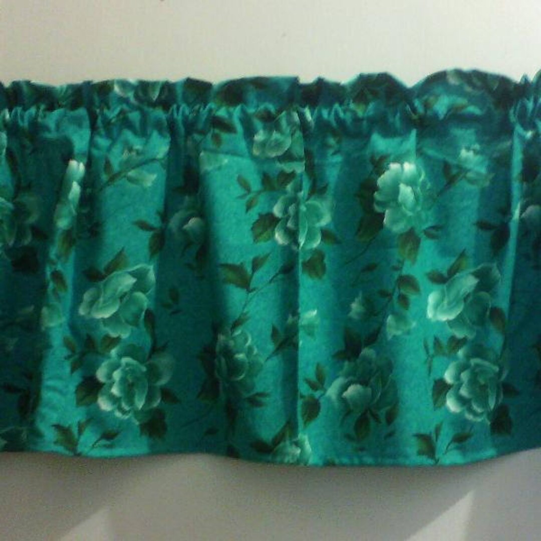 Window Curtain and Valance Rose in Teal Color - Etsy