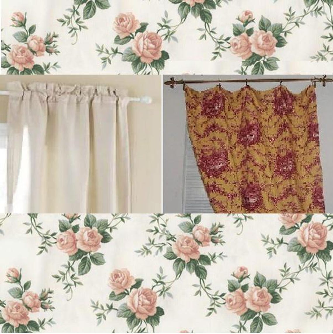 Tea Rose Window Curtain Valance/panel - Etsy
