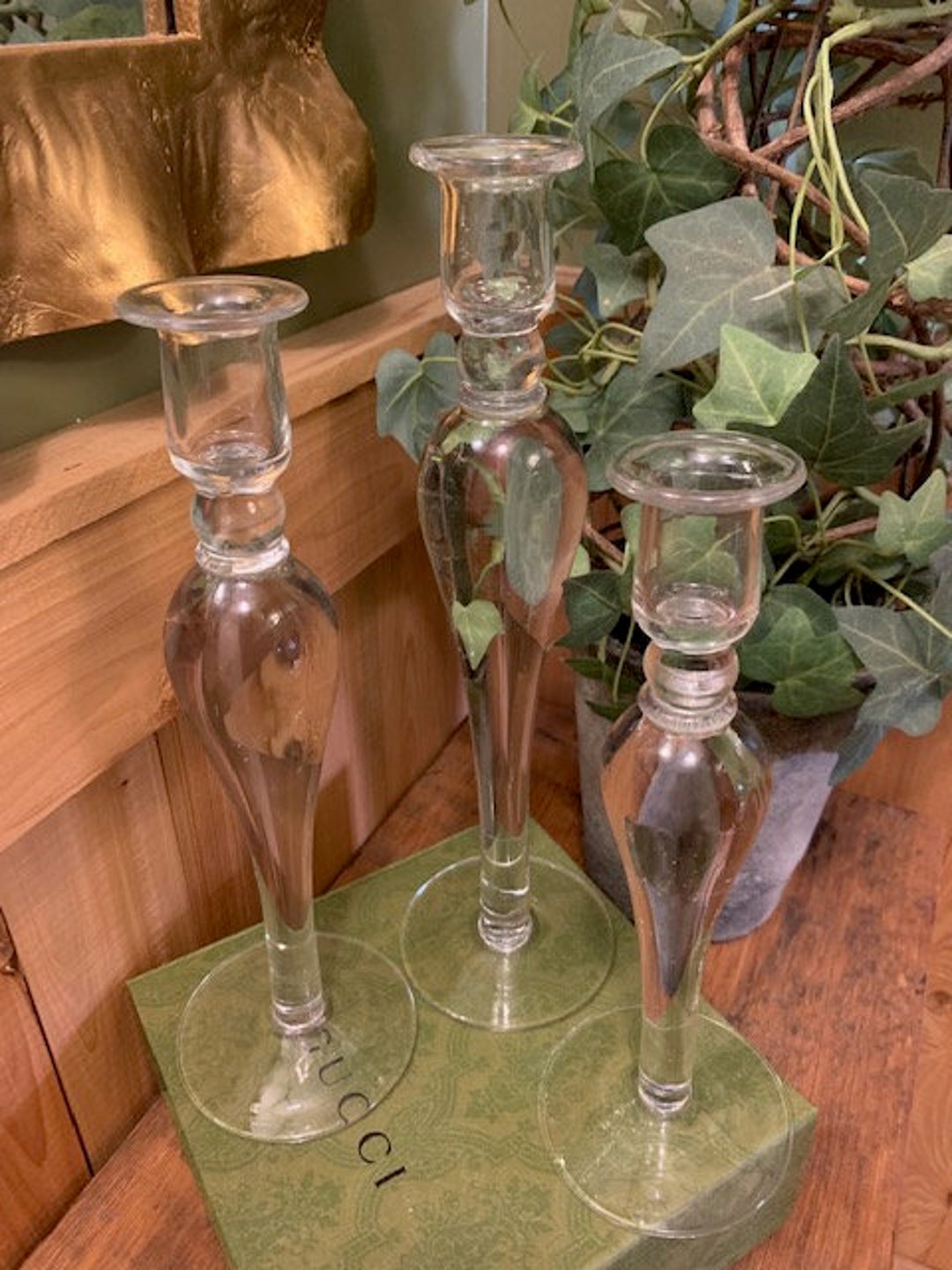 Vintage Glass Finial Style Taper Candle Holders- Set of 3 - Etsy